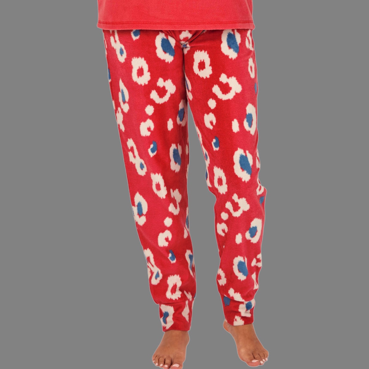 Womens Soft Thermal Fleece Pyjama Set, Long Sleeve Nightwear Red/ Blue ...