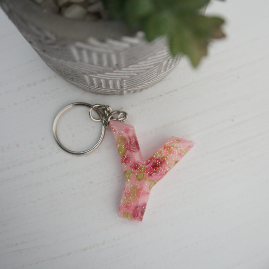 Handmade Resin Keychain Letter Y, Rose Design - Etsy
