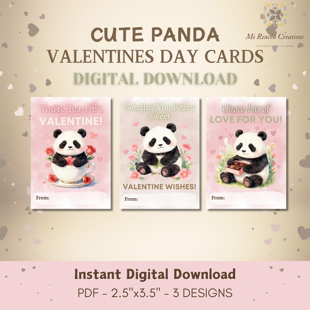 Panda Valentine Cards Printable, Cute Classroom Valentines for Kids ...