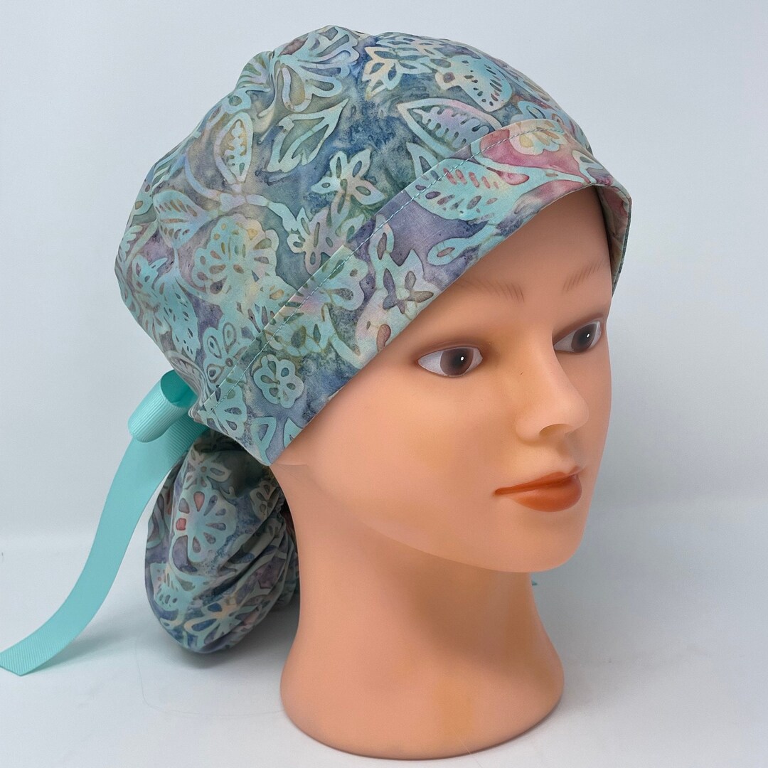Batik Floral Ponytail Scrub Cap - Etsy