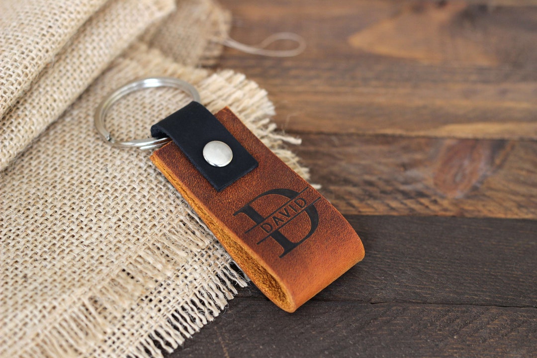 Personalized Monogram Keychain, Leather Engraved Initial Keychain for ...