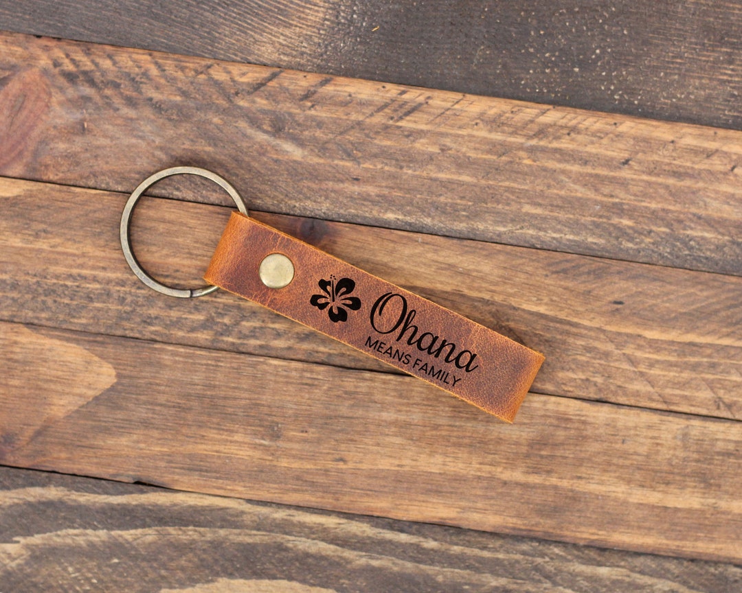 Ohana Keychain, Engraved Leather Keychain, Ohana Means Family, Gift for ...