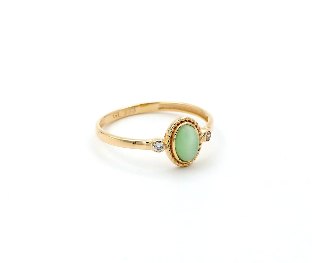 Thin Band Minimalist Diamond Jade Ring Real Solid Gold Jade Stone Ring ...