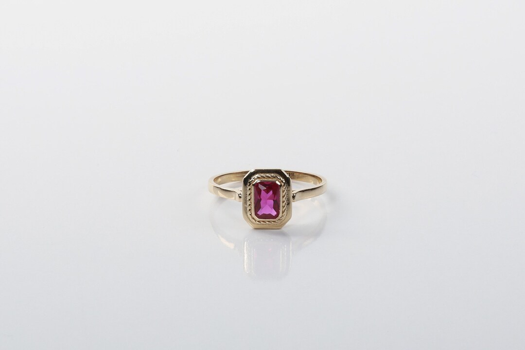 Emerald Cut Natural Ruby Solitaire, 14k Gold Stacking Ruby Ring, Unique ...