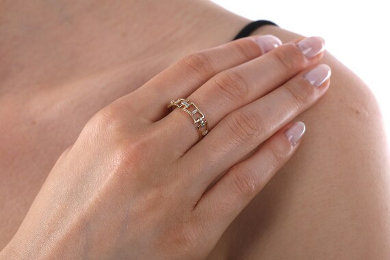 Stacking Linked Chain Ring 14k Real Solid Gold Link Ring | Etsy