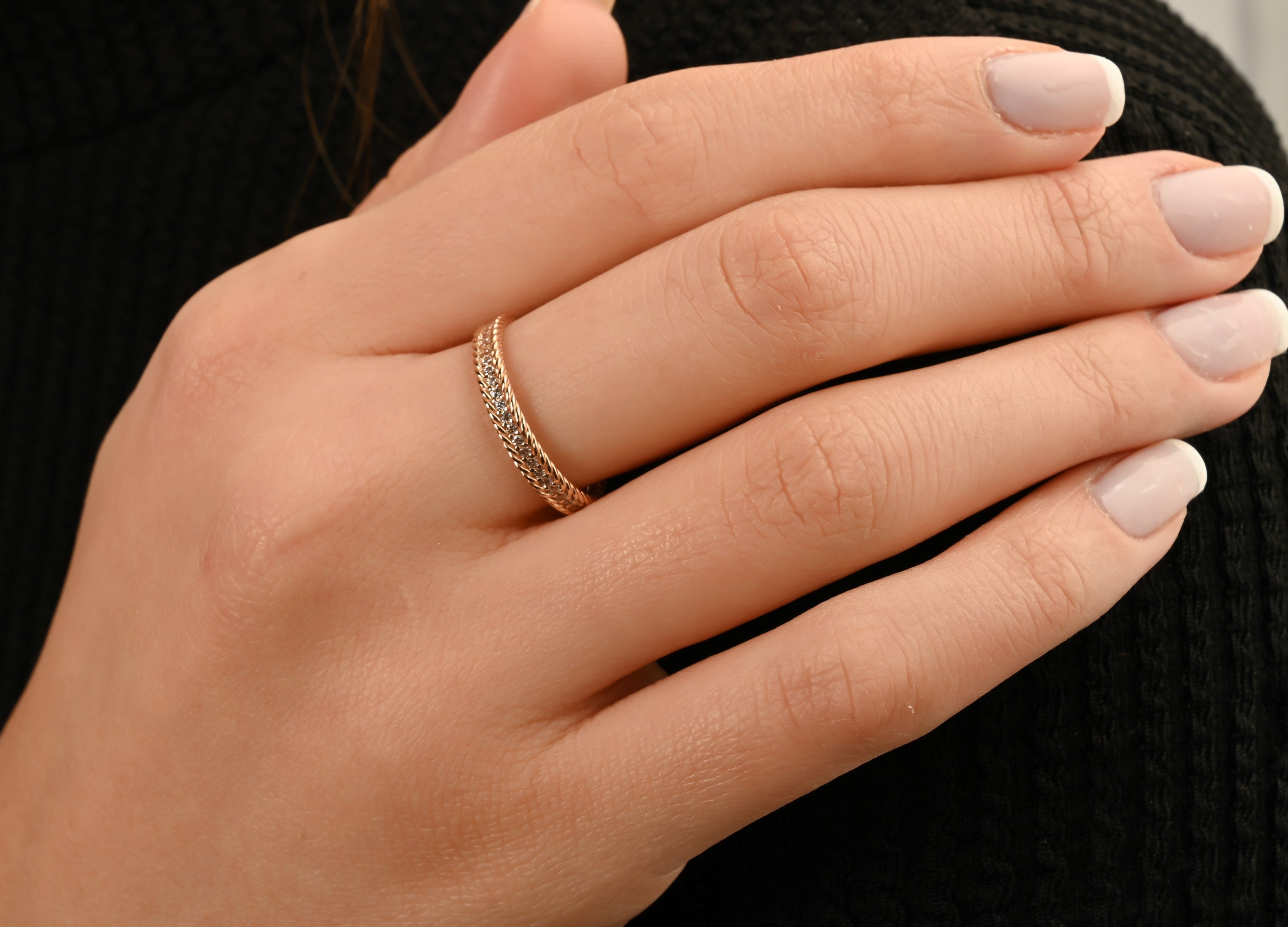 Rose Gold Band Ring 14k Solid Gold Twist Ring Everyday Wrie - Etsy