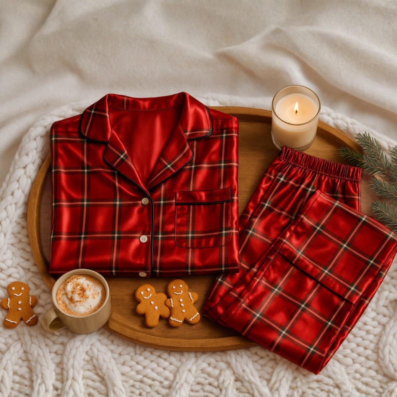 Personalized Red Satin Plaid Pajama Plus Size | Curvy Christmas ...