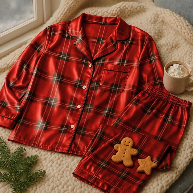Personalized Red Satin Plaid Pajama Plus Size | Curvy Christmas ...