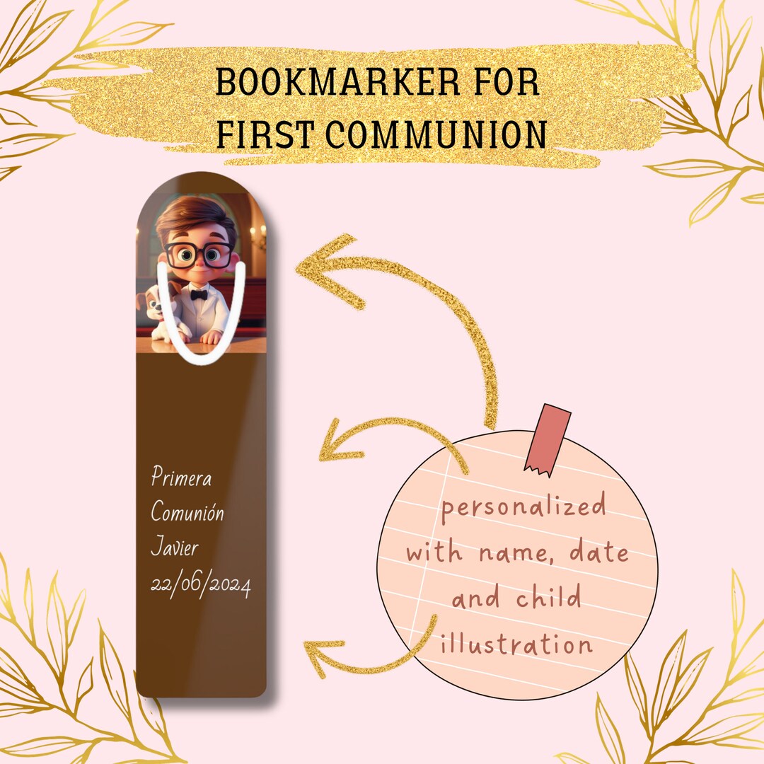 First Communion Bookmark, Personalized Illustration Gift for Boy or ...