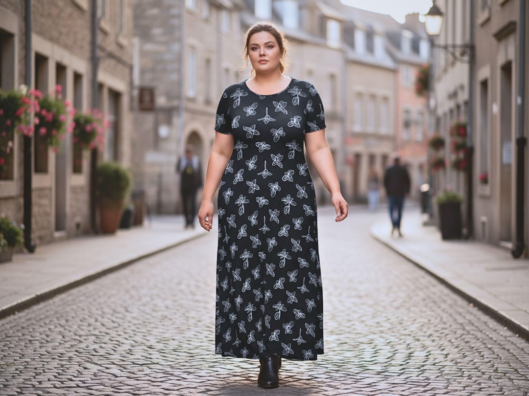 Plus Size Maxi Dress Women 4XL–8XL, Long Curvy Dress, Black Butterfly ...