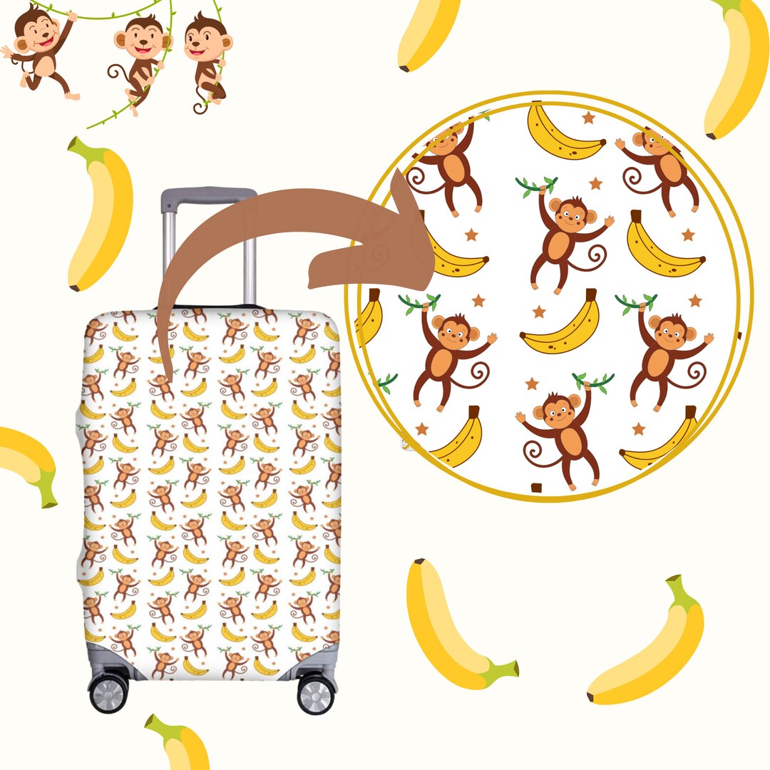 Set of Fun Monkey Luggage Cover + ID Card, Gift for Travelers, Monkey ...