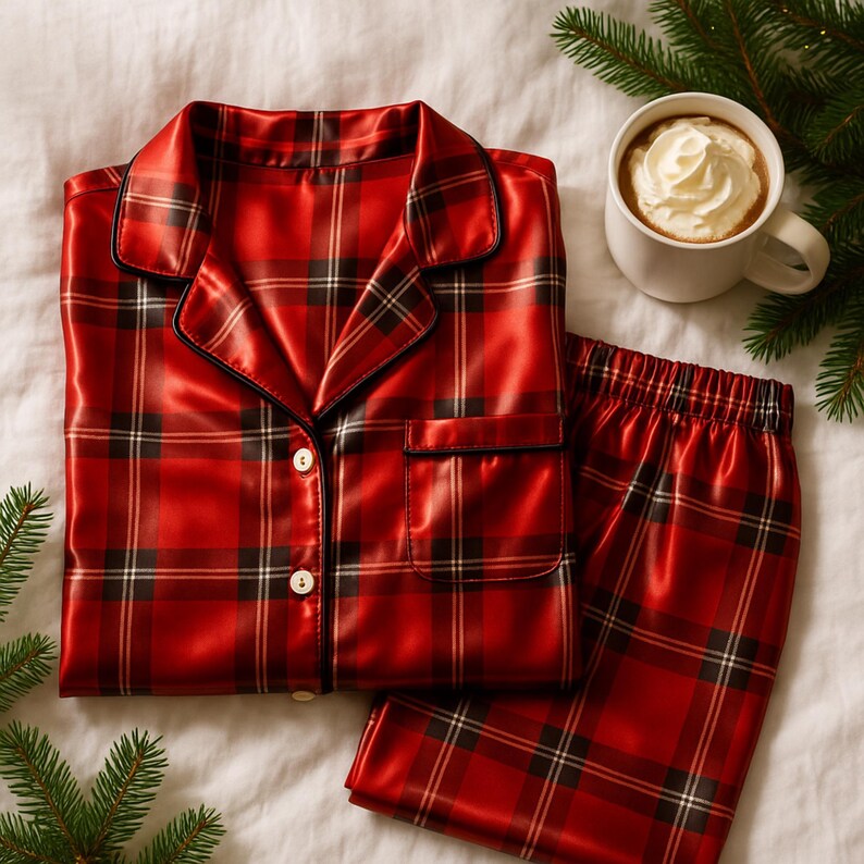 Personalized Red Satin Plaid Pajama Plus Size | Curvy Christmas ...