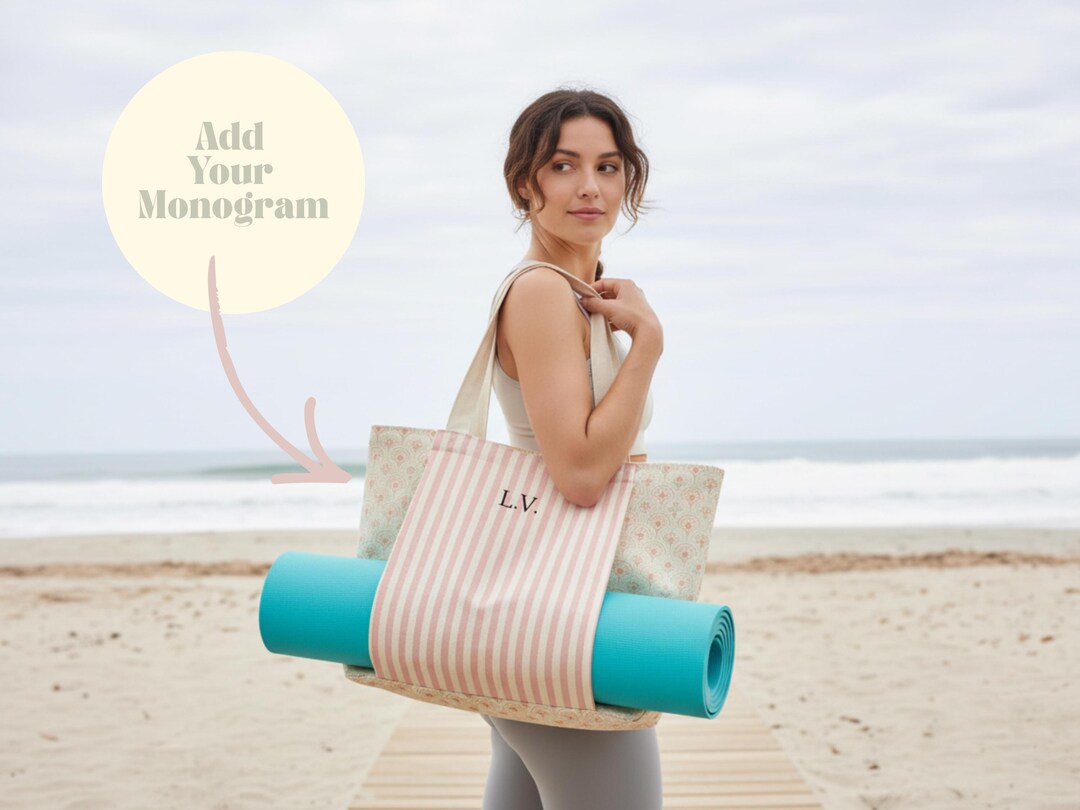 Striped Yoga Tote Bag Mat Holder, Floral Yoga Mat Tote Carrier, Yoga ...