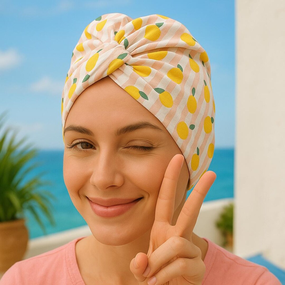 Lemons Pattern Curly Hair Buff/ Sleep Cap With Adjustable Drawstring ...