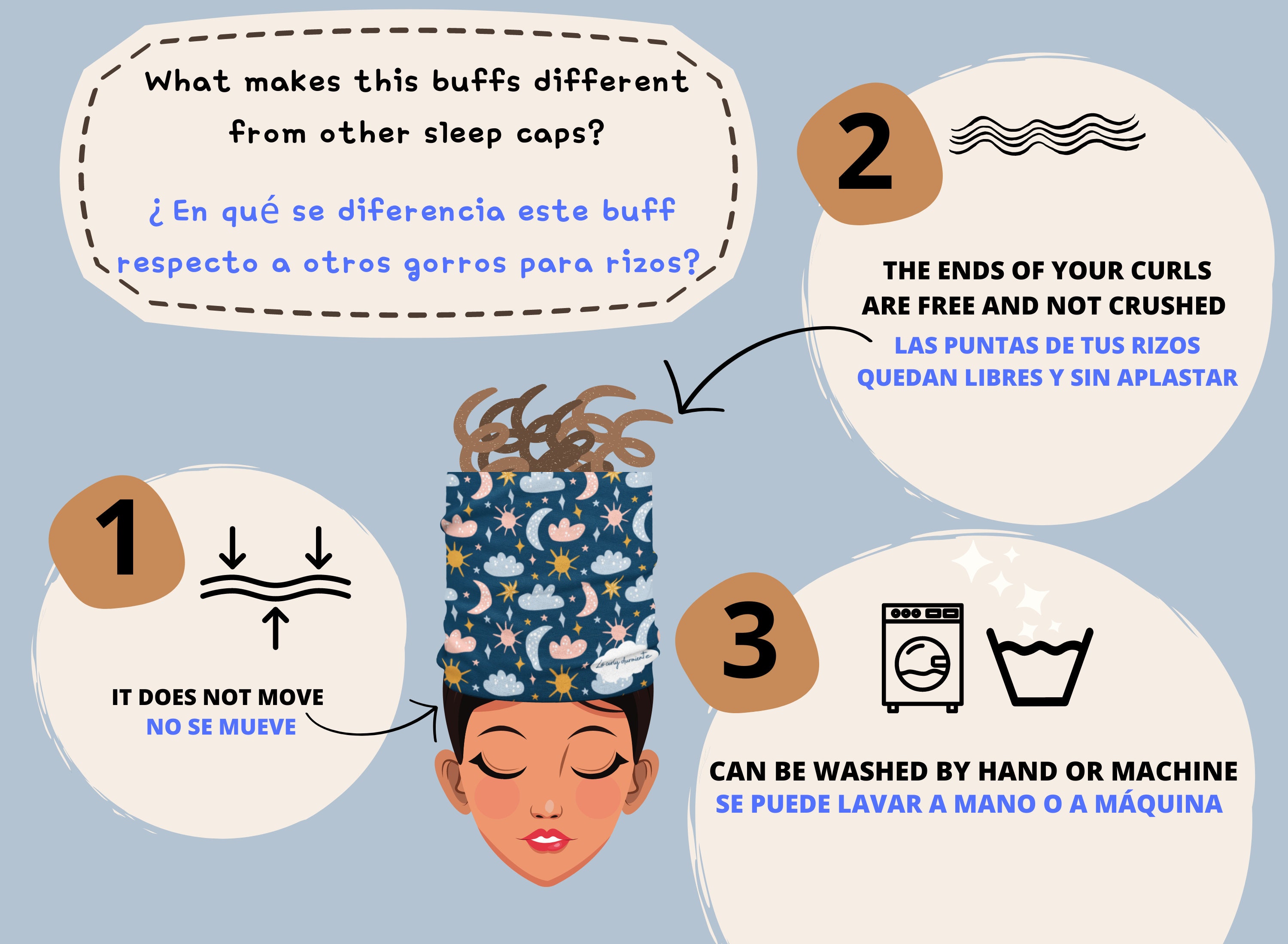 Curly Hair Sleep Protector – BASIC One Size | Lightweight Bonnet ...