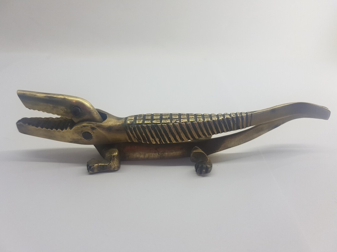 Vintage Crocodile Nutcracker W/ Glass Red Eyes, Walnut Cracker, Metal ...