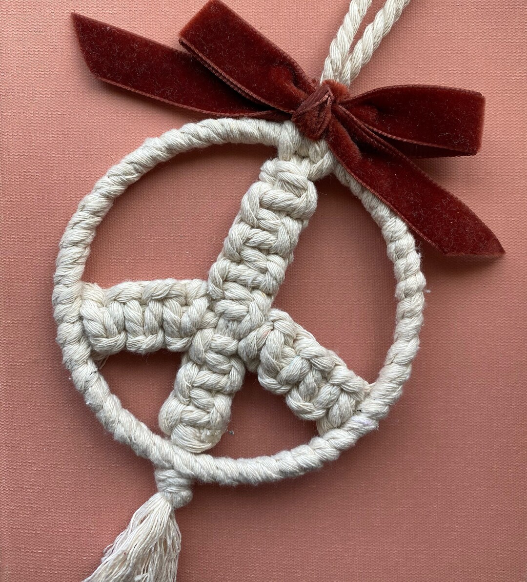 Small MACRAME PEACE SIGN Small Mini Home Decor Mini Hanging Macrame ...