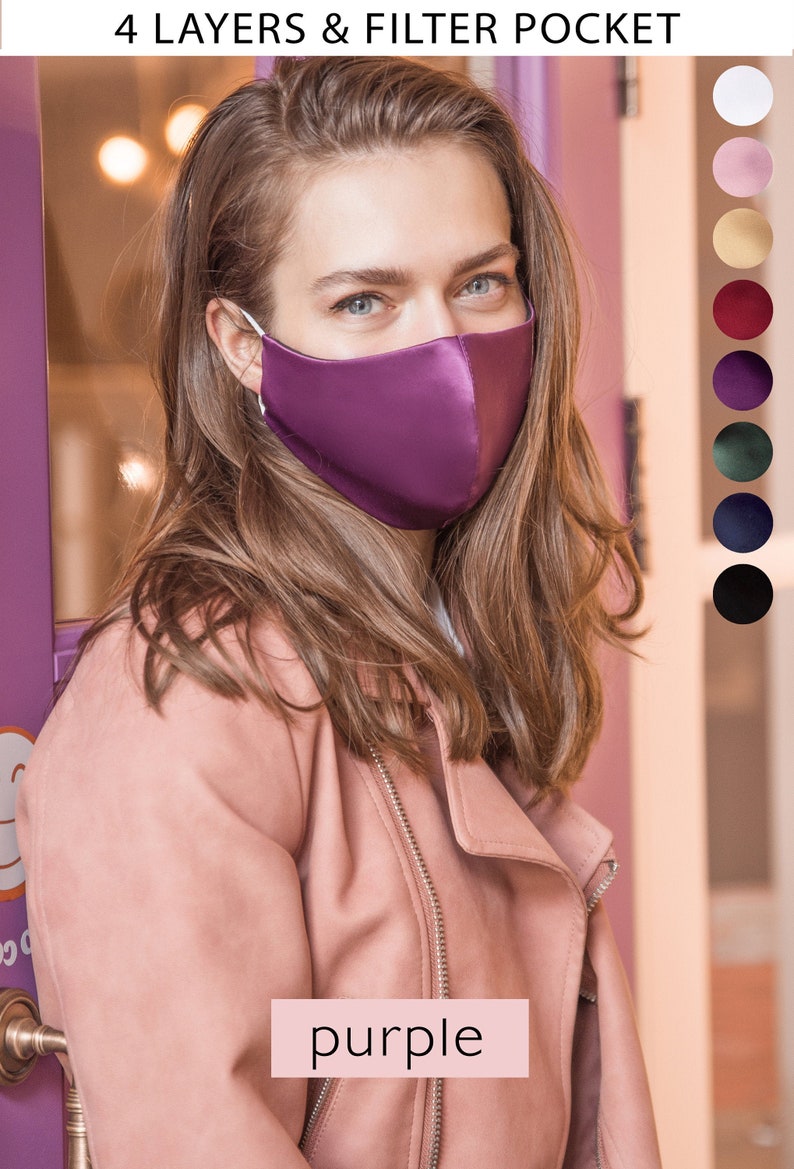 Silk Face Mask Silk Mask Satin Face Mask Purple Face Masks | Etsy
