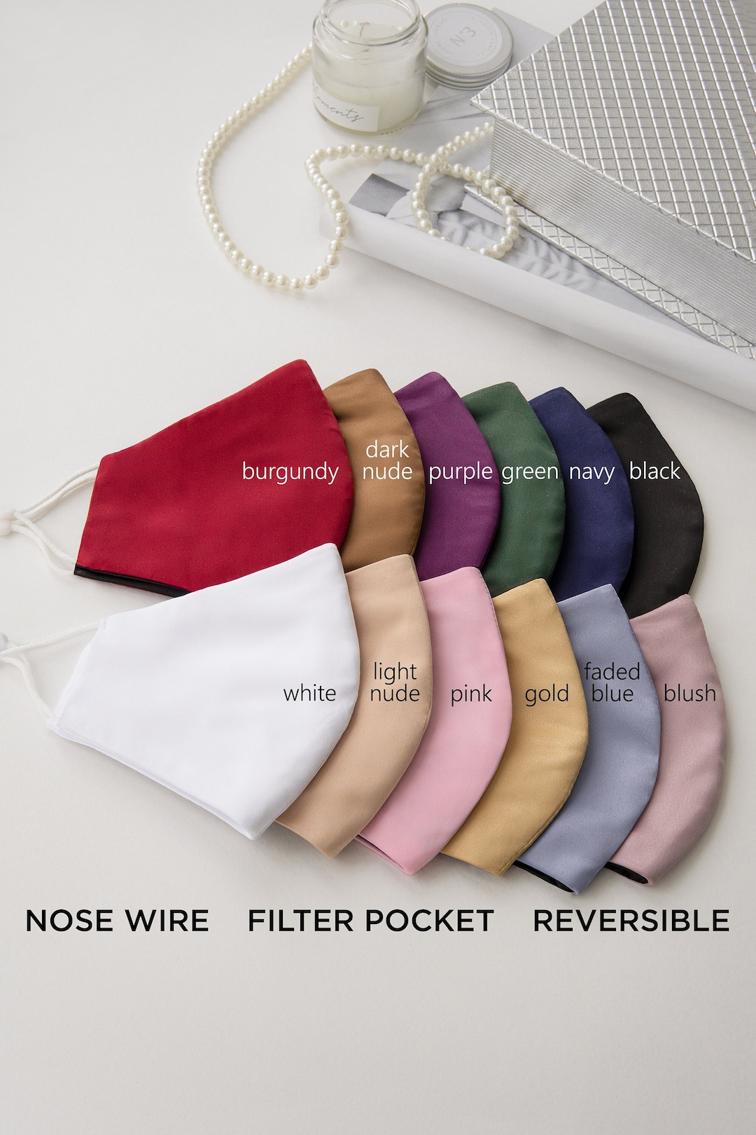 Wedding Face Mask for Guest, Silk Masks With Nose Wire & Filter Pocket ...