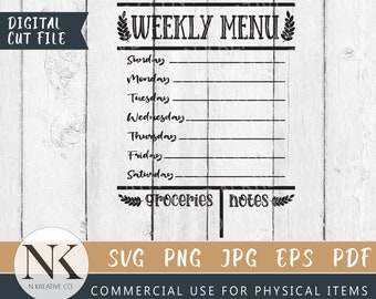 Weekly Menu SVG | Menu Board SVG | Kitchen SVG | Dry Erase Menu Svg ...