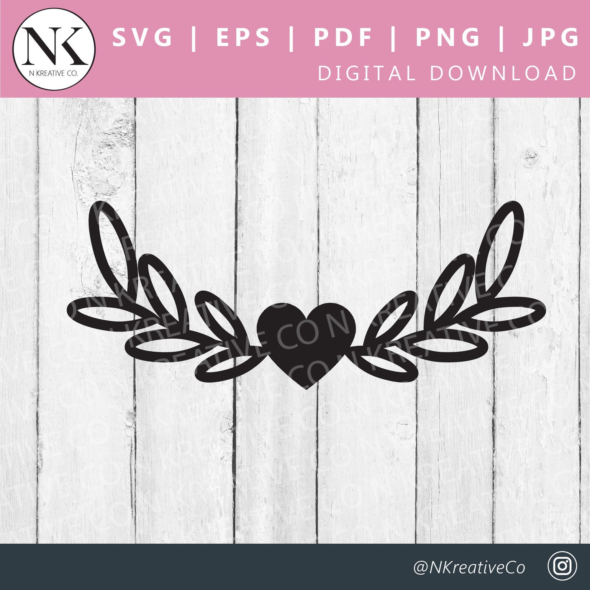 Buy Heart Flourish Svg Heart Svg Branch Flourish Svg Leaf Flourish Svg