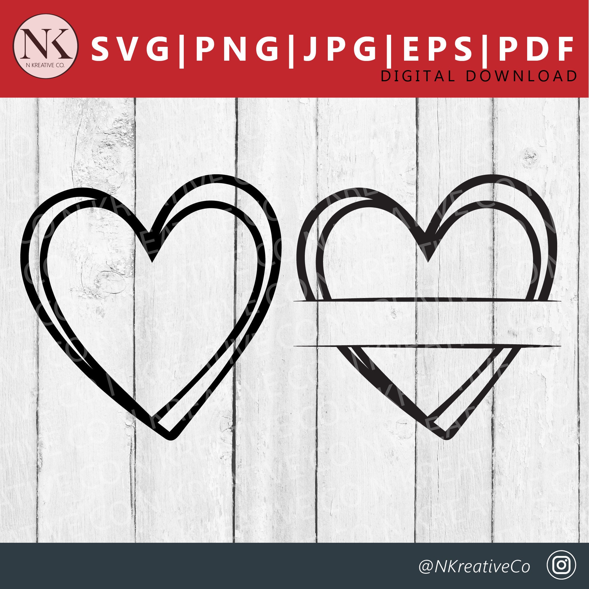 Heart svg Heart Split Monogram SVG Handrawn Heart | Etsy
