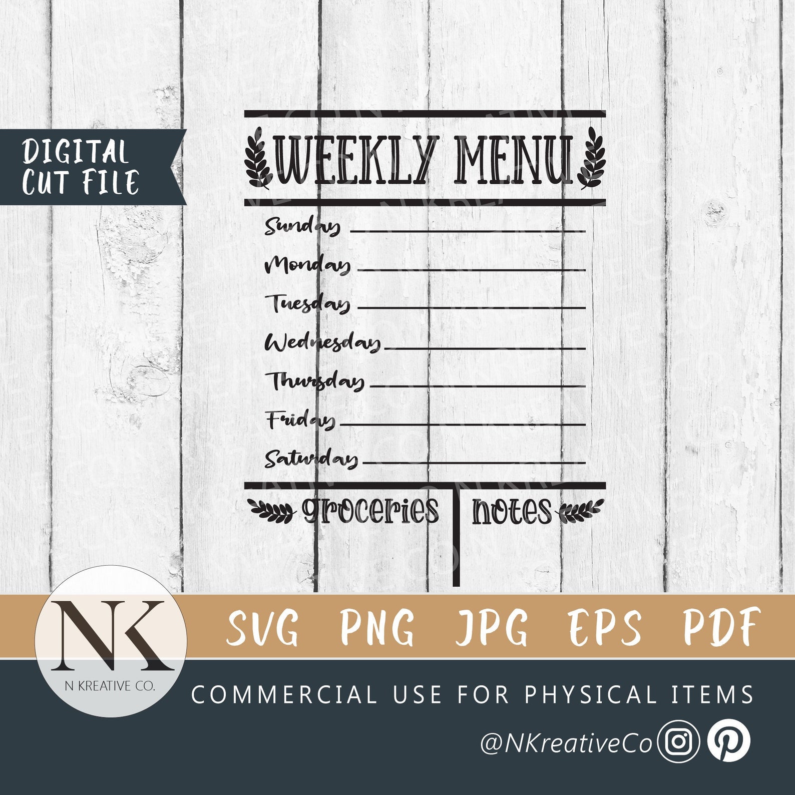 Weekly Menu SVG | Menu Board SVG | Meal Planner Svg | Kitchen SVG | Dry ...