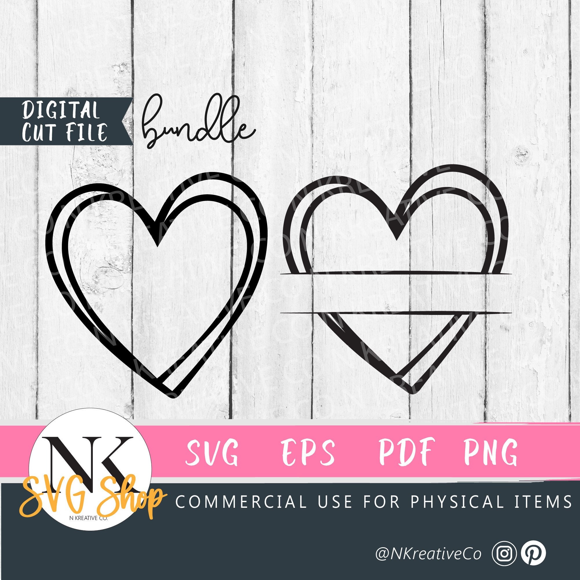 Heart Svg Heart Split Monogram SVG Handrawn Heart - Etsy Canada