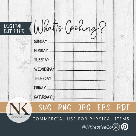 Weekly Menu SVG Menu Board SVG Kitchen SVG Dry Erase | Etsy