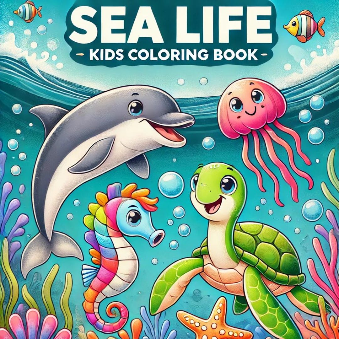 Sea Life Kids Coloring Book - Etsy