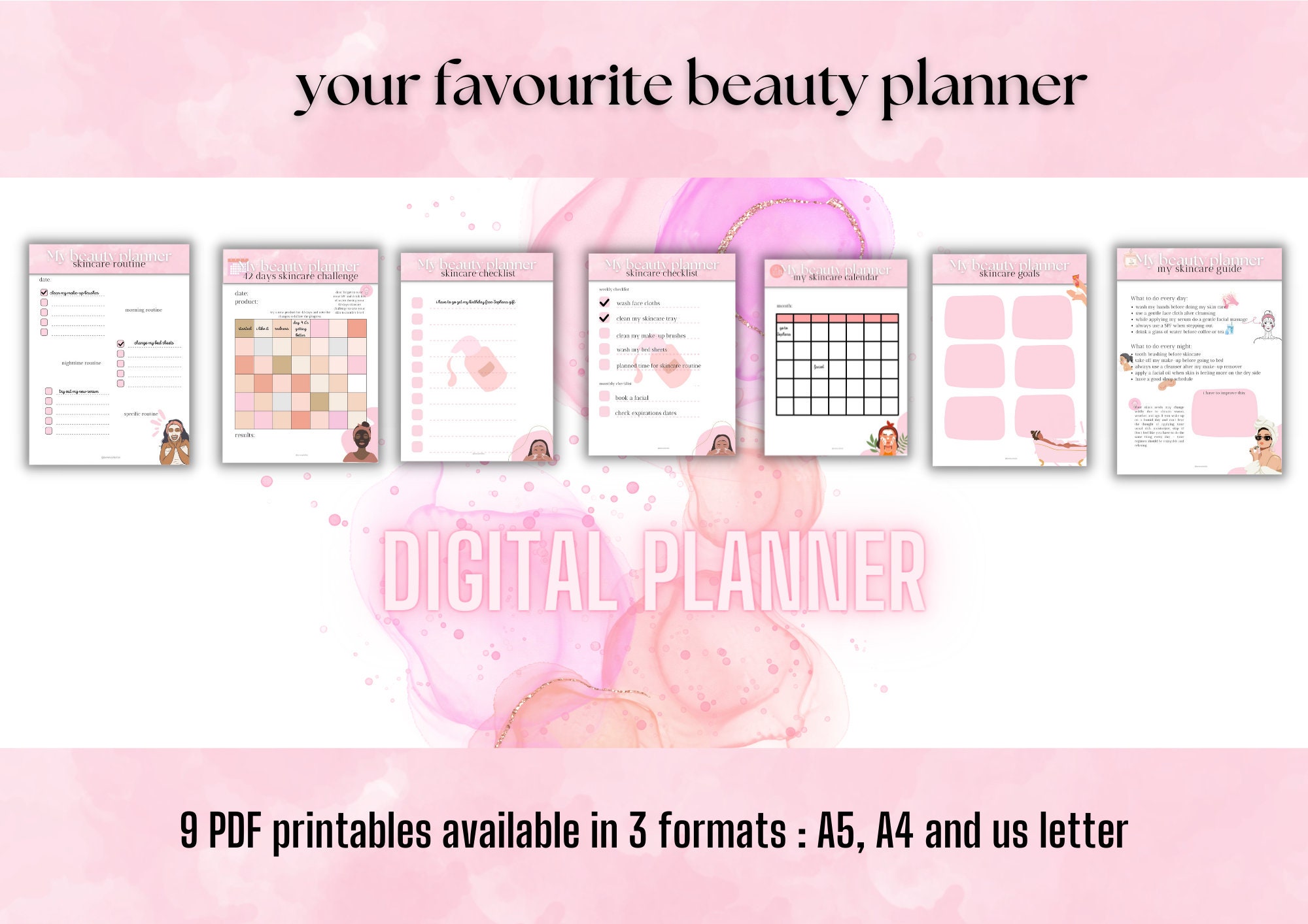 Your Favorite Beauty Planner Checklist, Skin Care Planner, Skincare ...