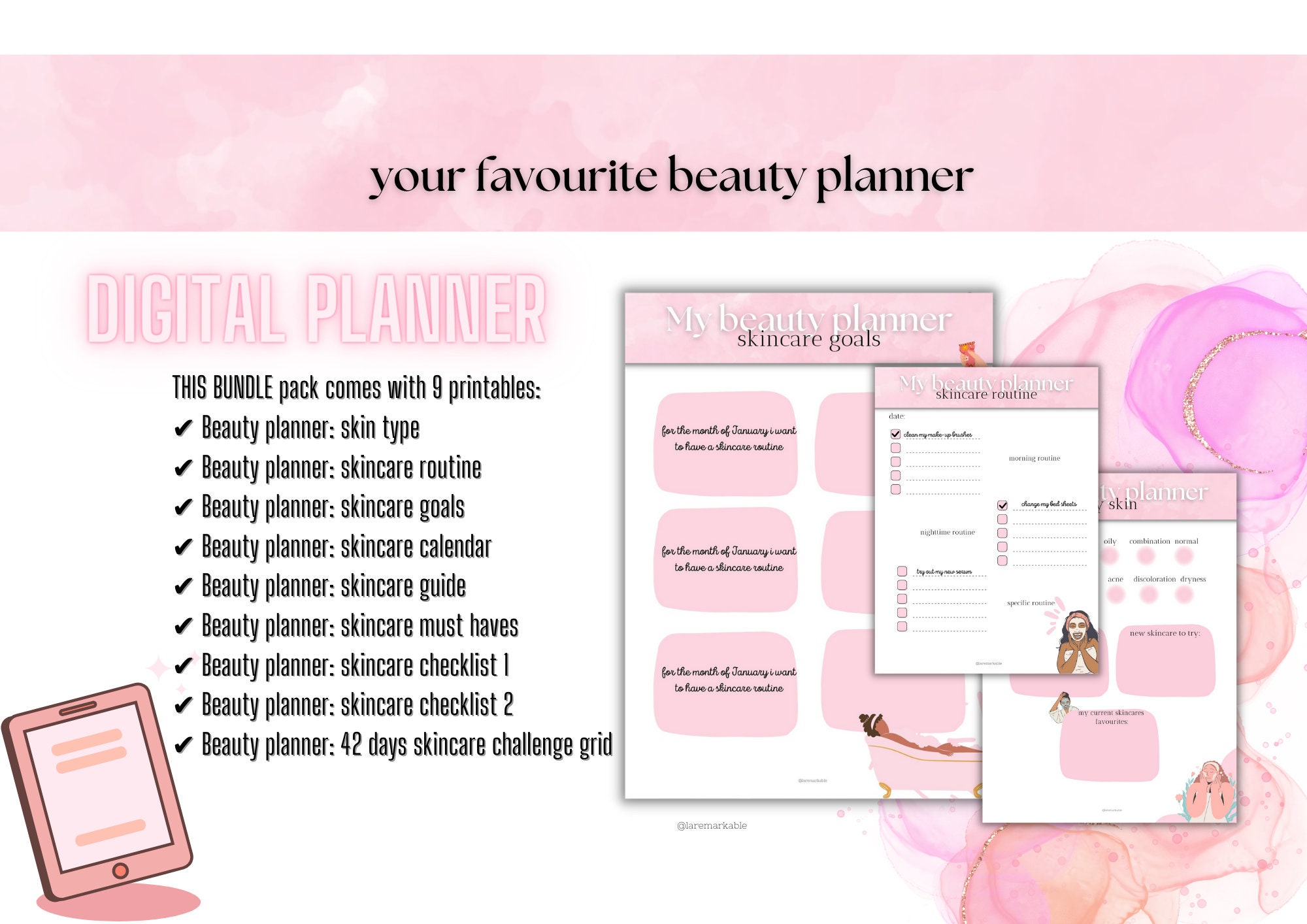 Your Favorite Beauty Planner Checklist, Skin Care Planner, Skincare ...