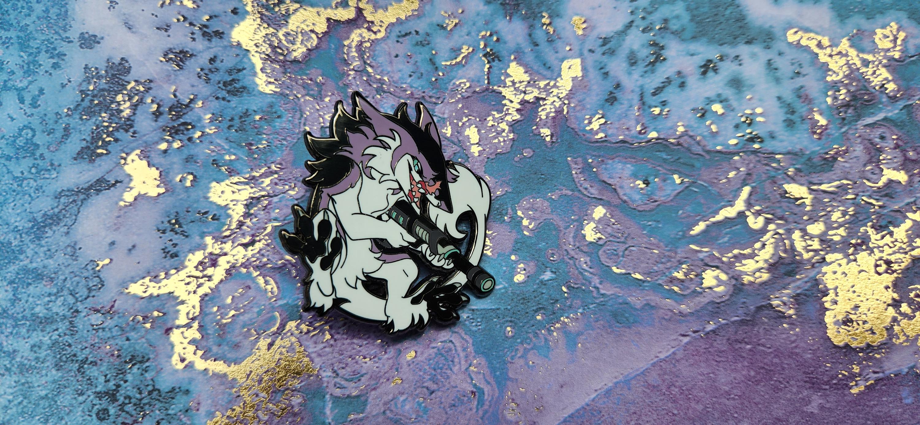Ran Fursona Pins #1666 - Sergal - Gun - Furry - Enamel Pin - Anti-hero ...