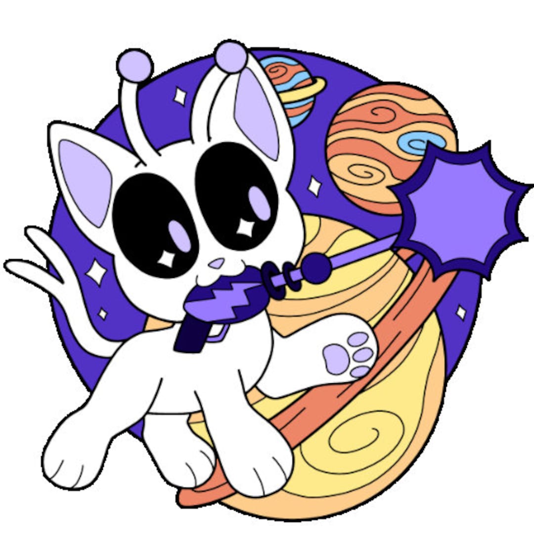 Alien Cat Space Traveler Cartoon Blaster Planet Exploration Antenna ...
