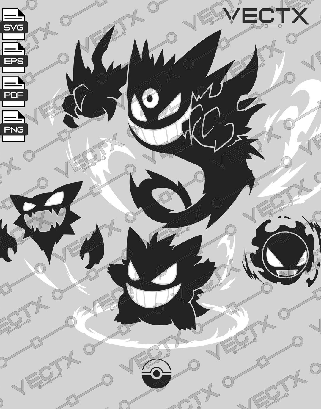 Pokemon Ghost, Gengar, Megagengar Svg, Eps, Pdf, Png, Digital Cut File ...