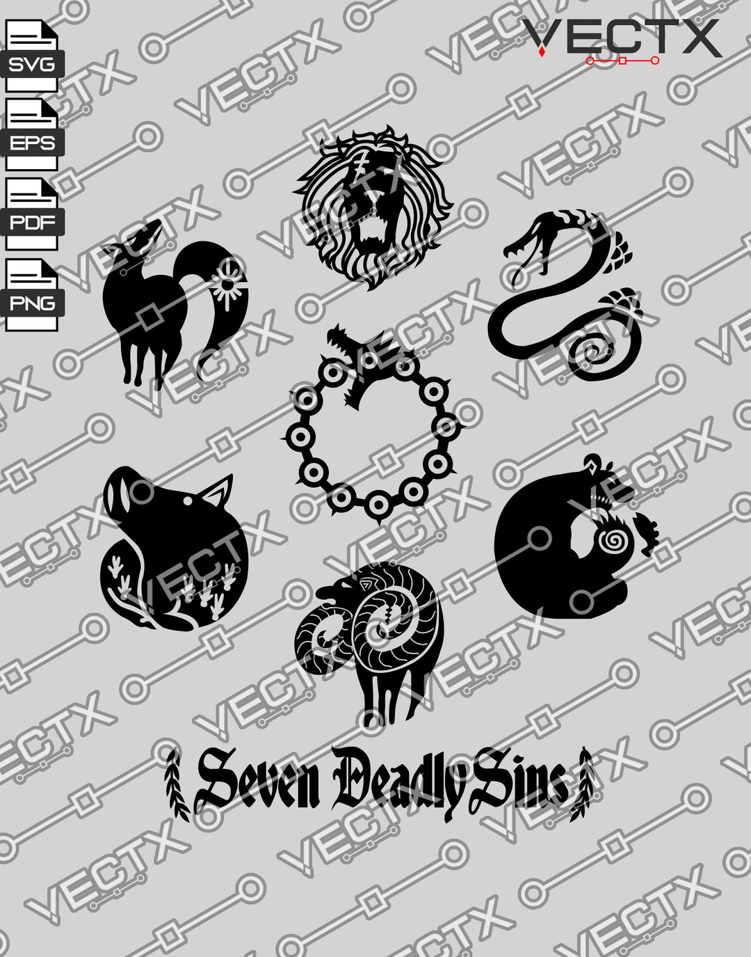 All Seven Marks Deadly Sins Nanatsu Vector. Anime, Svg, Eps, Pdf, Png ...