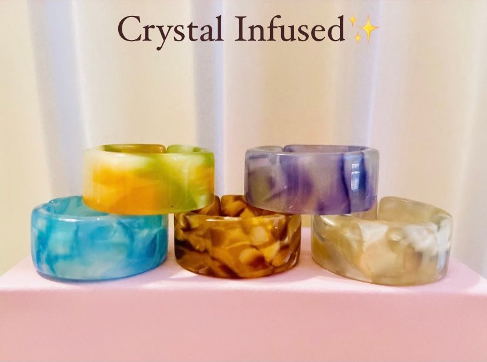 CrystalResin RingsExpandableComfortable WearChunky | Etsy