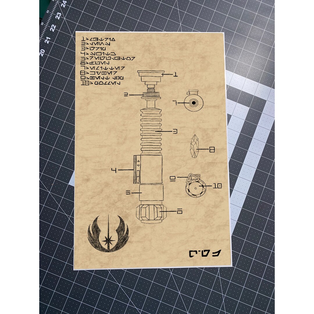 Luke’s Lightsaber Schematic Blueprint Design Print Geeky Gift Nerdy ...