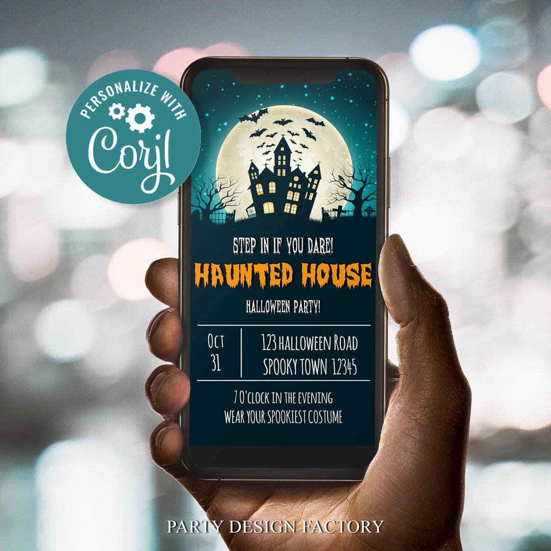 Editable Haunted House Halloween Party Invitation Template, Trick or ...