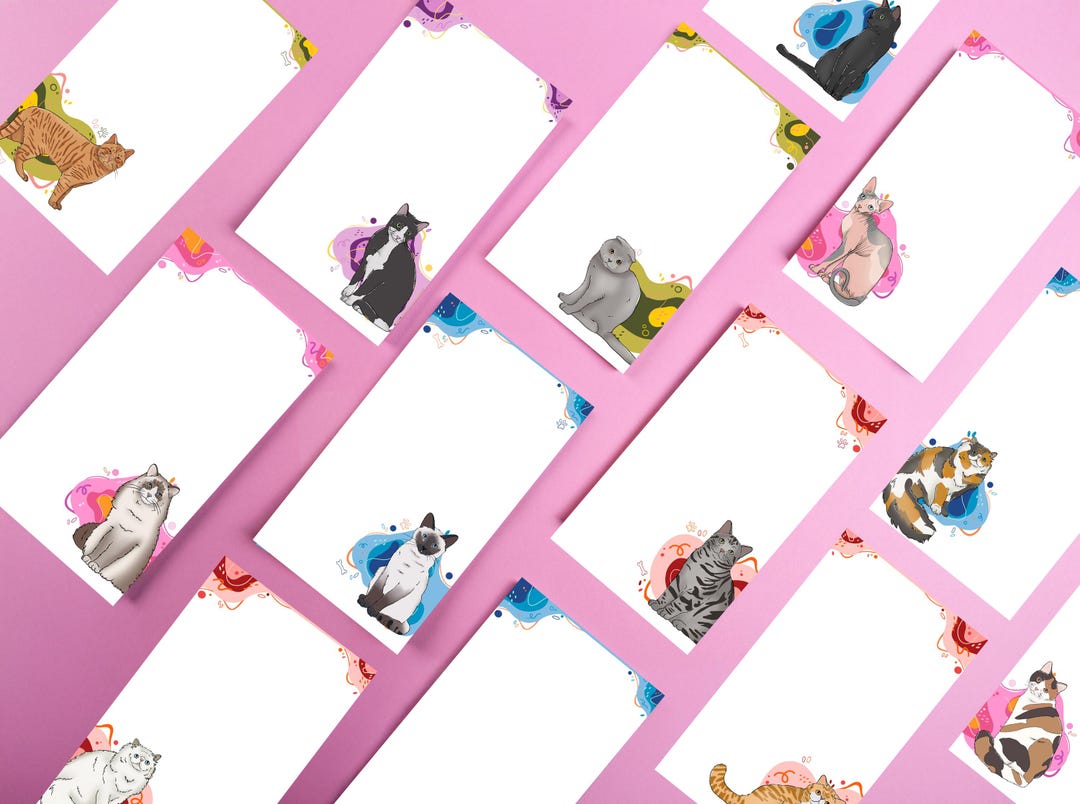 Cat Notepad, Breed Cats Stationary Pad, 3.5x6 Notepad, Letter Paper, 30 ...
