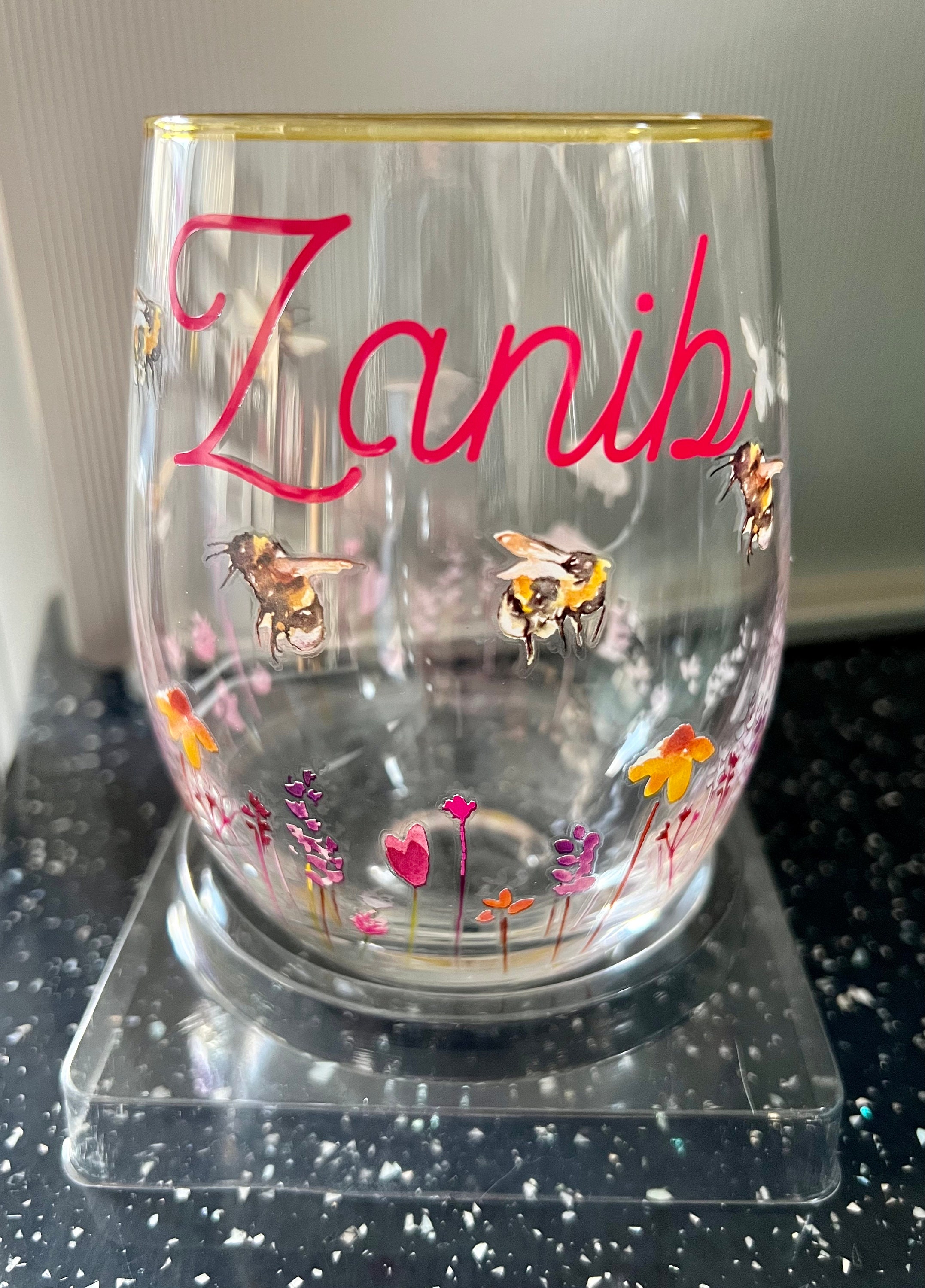 Personalised Bee Stemless Glass - Etsy UK