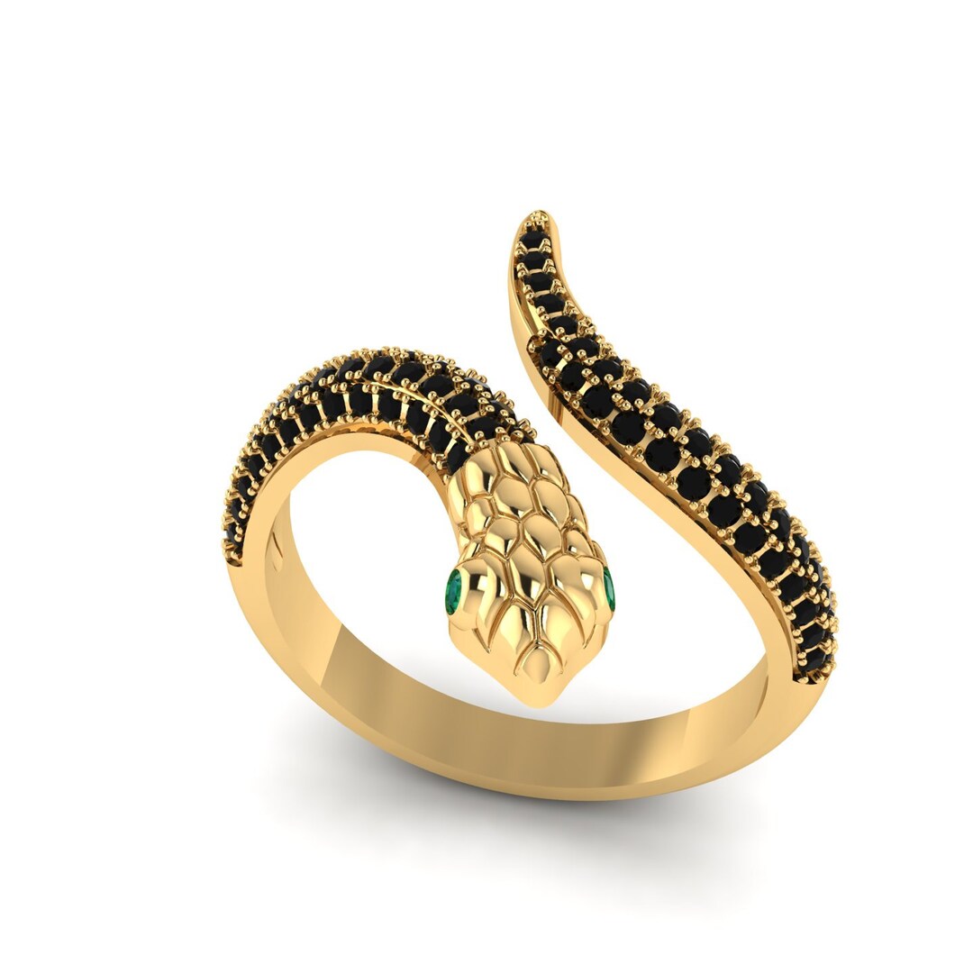 Snake Ring | Natural Black Spinel Stone Ring | Protection Emerald ...
