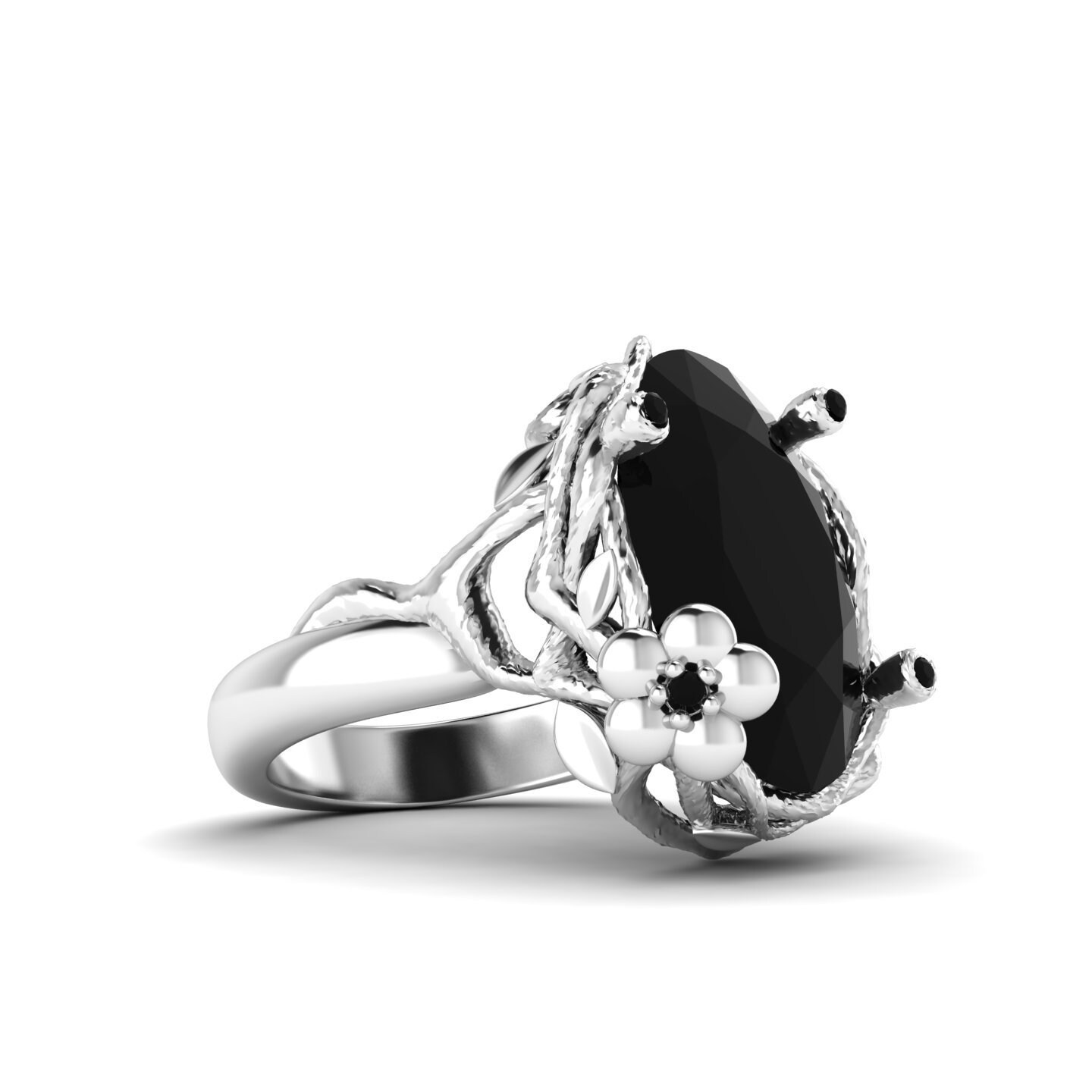 Vintage Spinel Engagement Ring Black Spinel Ring Set Wedding - Etsy