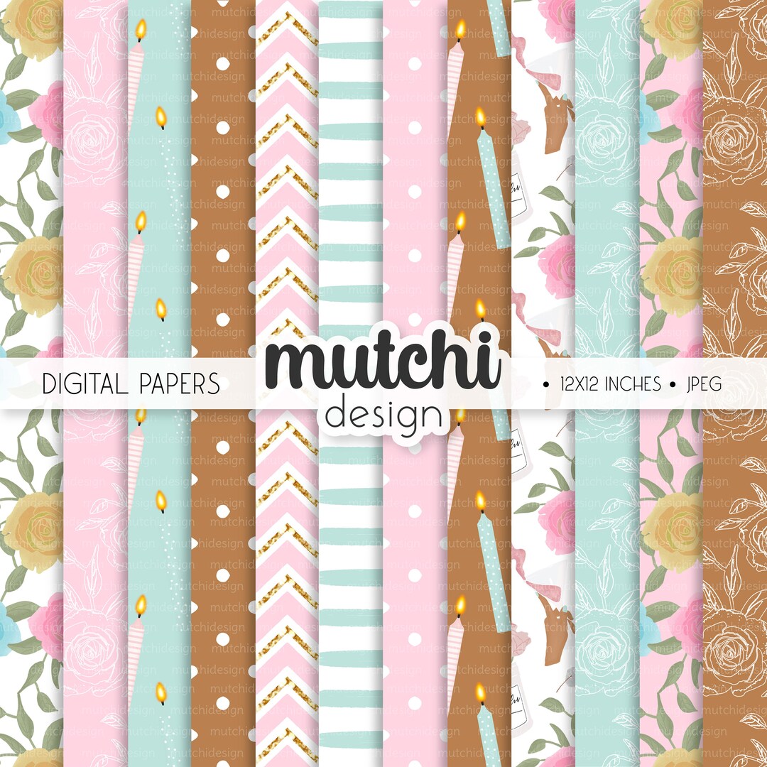 Birthday Party Digital Papers, Birthday Backgrounds, Scrapbook, Floral ...