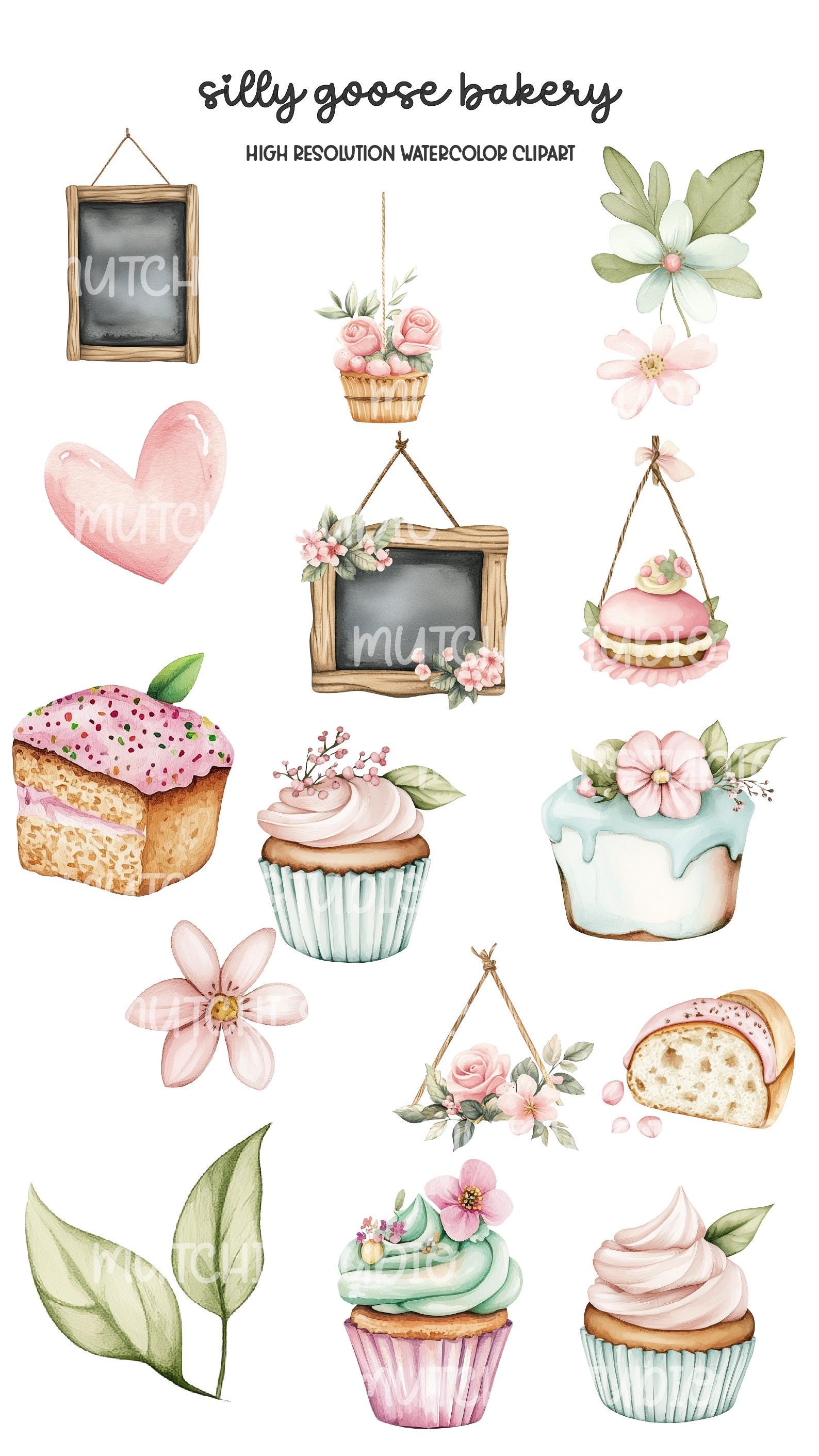 Watercolor Goose Bakery Clipart Set, Whimsical Spring Illustrations ...