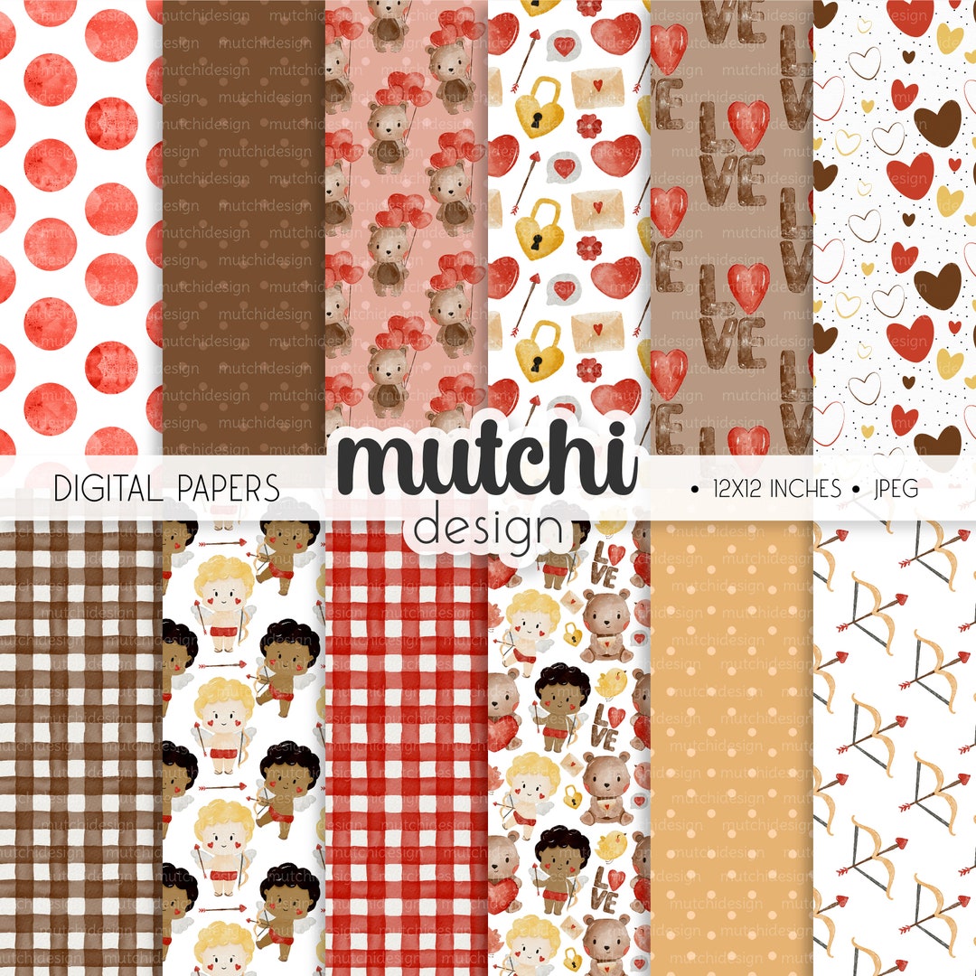 Valentines Day Digital Papers, Watercolor Heart Patterns, Seamless ...