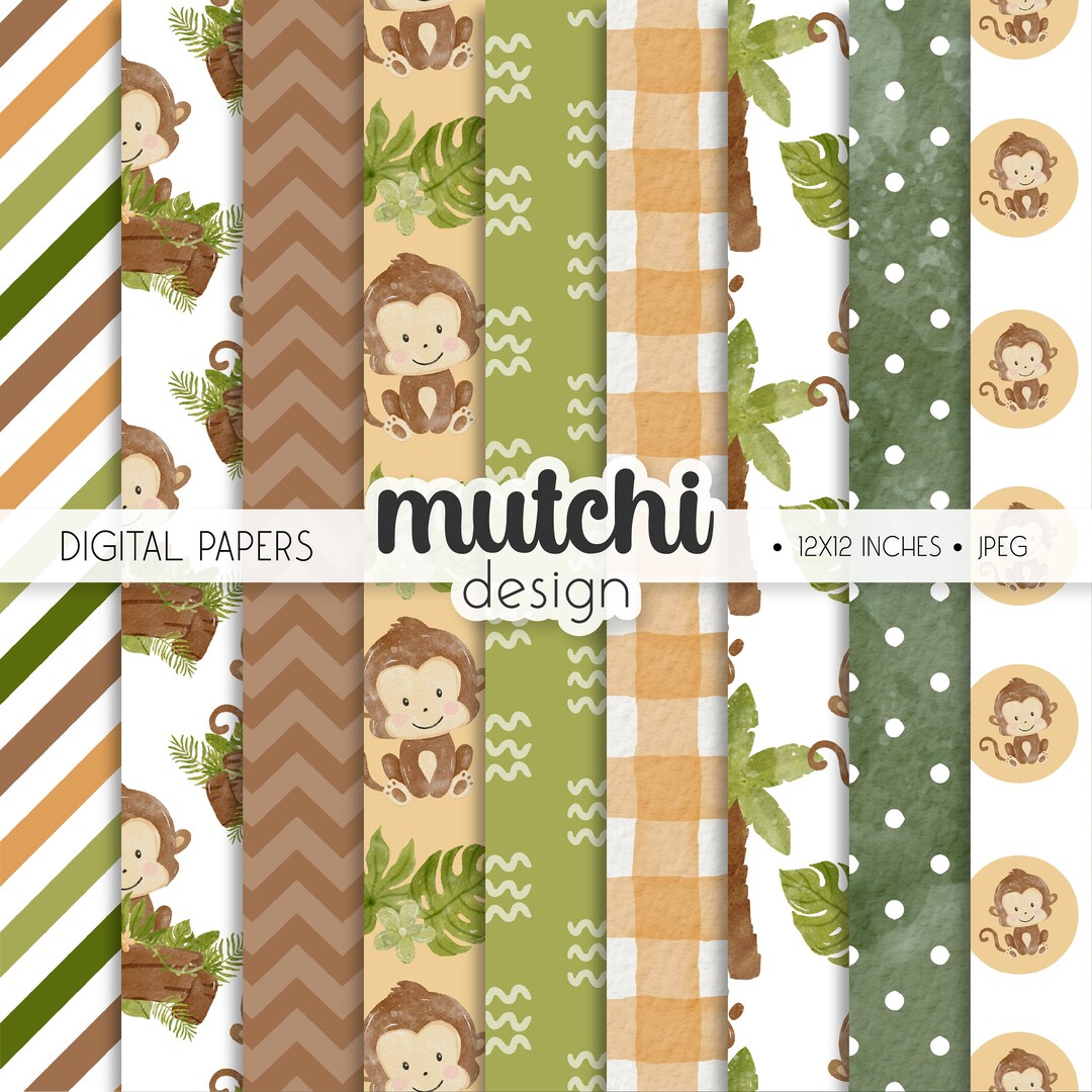 Monkey Digital Papers, Jungle, Animals, Seamless Patterns, Safari ...