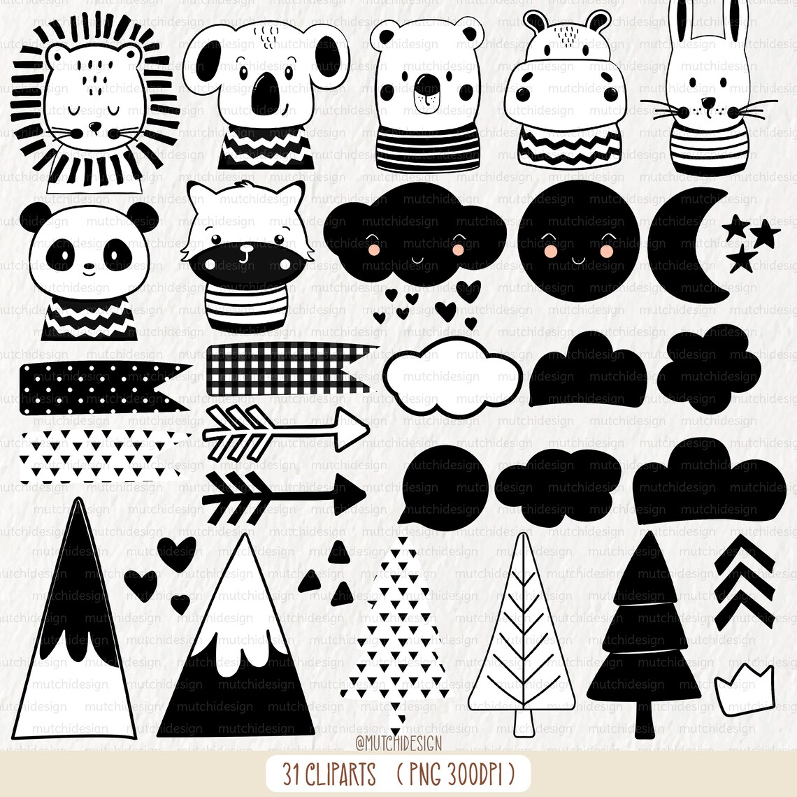 Scandinavian Animals Clipart Set Png Digital Assets Cute - Etsy