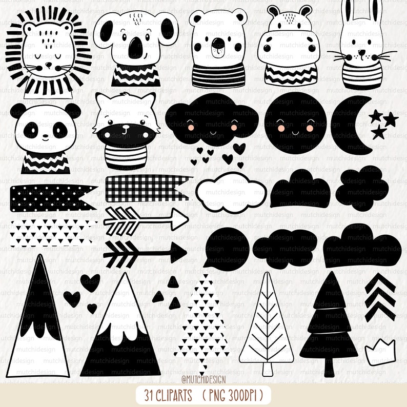 Scandinavian Animals Clipart Set Png Digital Assets Cute - Etsy