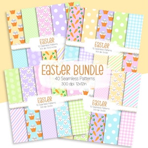 Easter Digital 40 Seamless Patterns, Digital Paper, Little Bunny ...